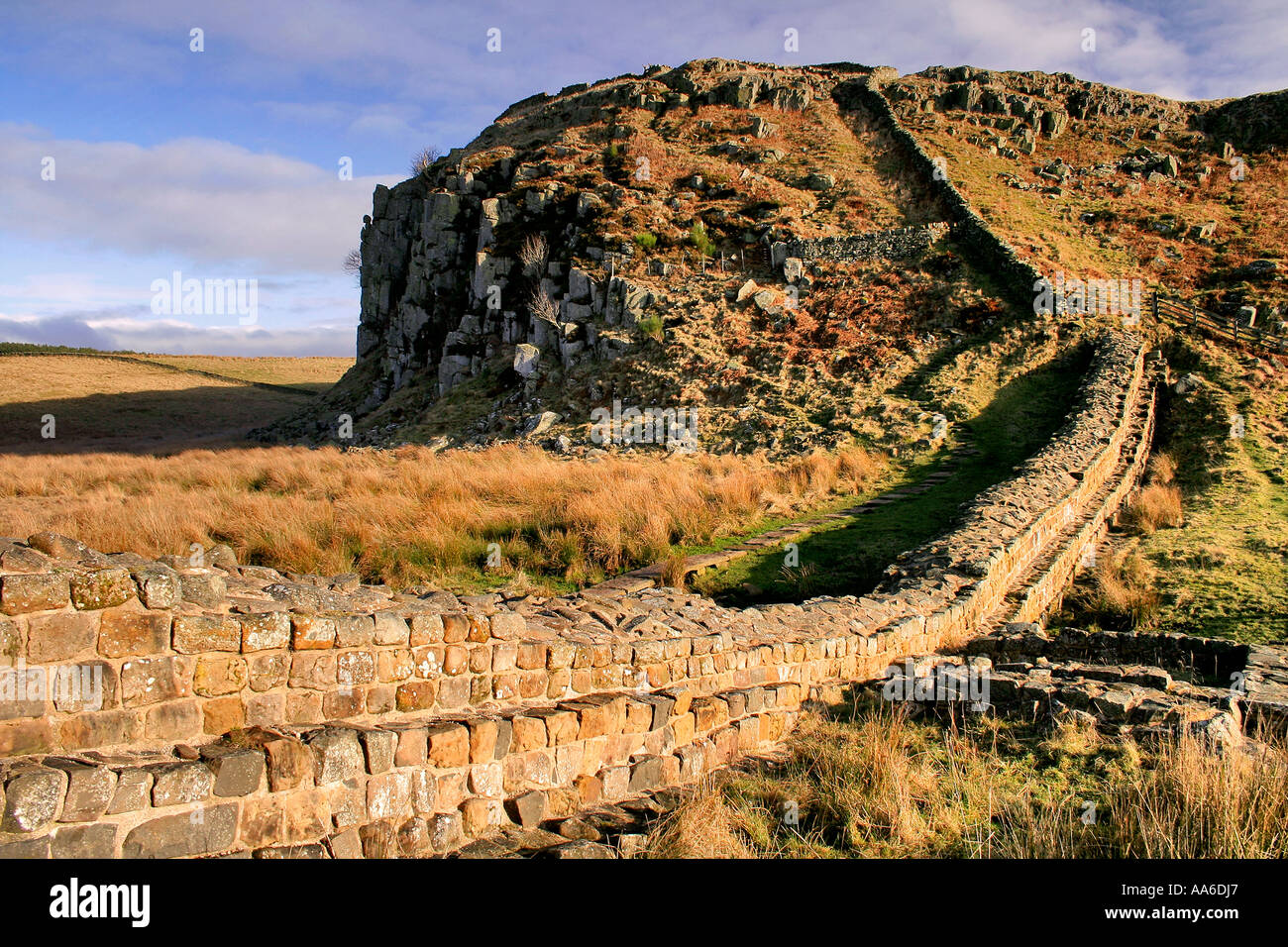 Steel Rigg section of Hadrians Wall Northumbria England Britain UK ...