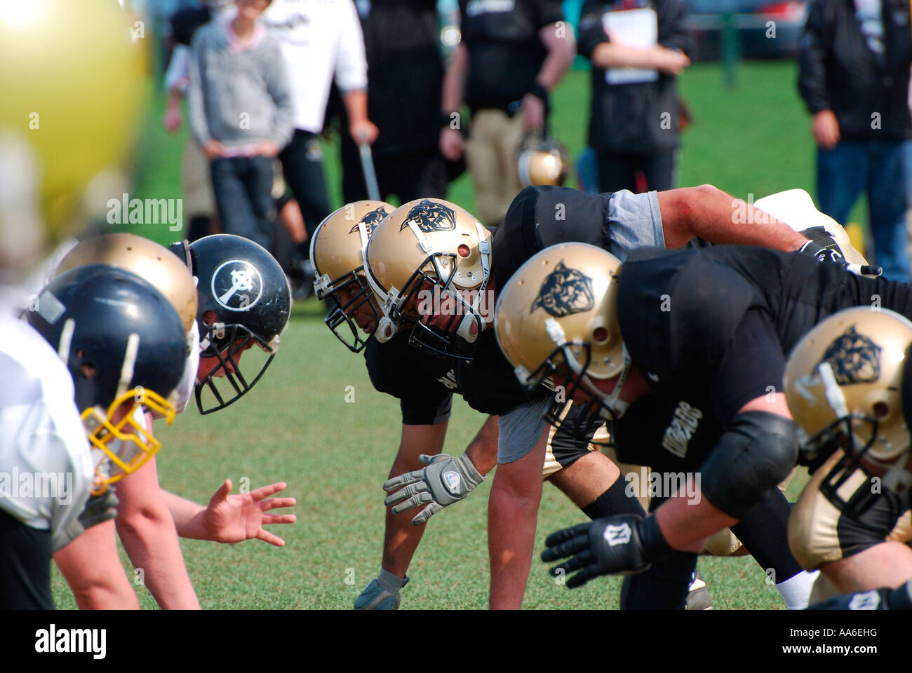 Scrimmage line during British university american football team ...