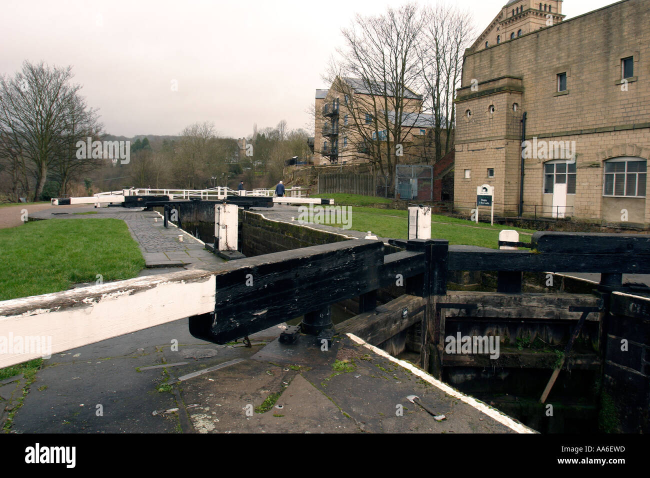 Three Rise Locks Bingley from top Stock Photo - Alamy