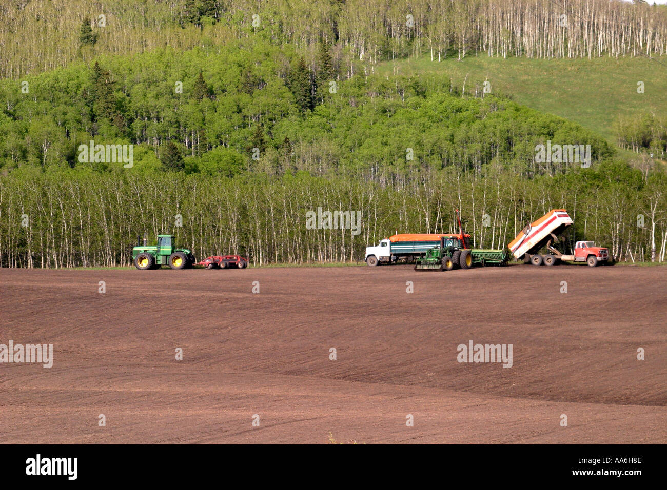 A farmer planting his crop in the province of Alberta, Canada Stock ...