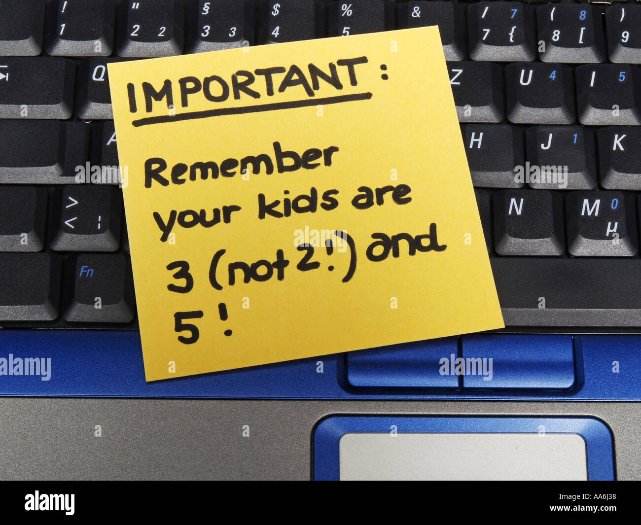 memo note on notebook Important Remember your kids are three not two ...