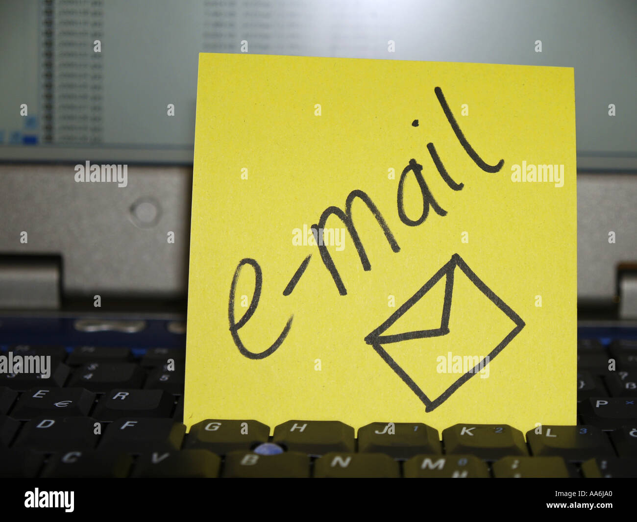 memo note on notebook, e-mail with drawing of an envelope Stock Photo ...