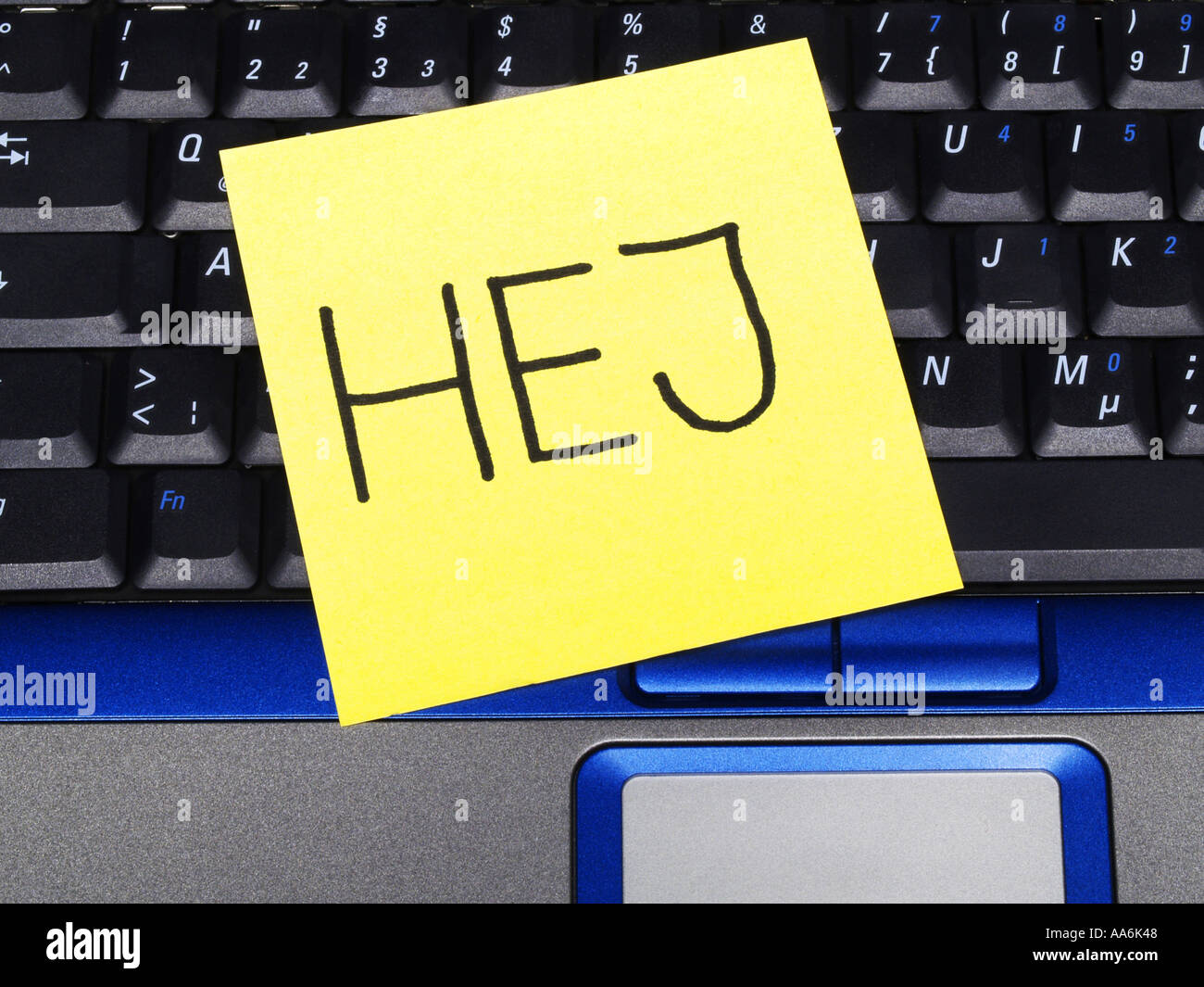 memo note on notebook, hej Danish Swedish hello Stock Photo - Alamy