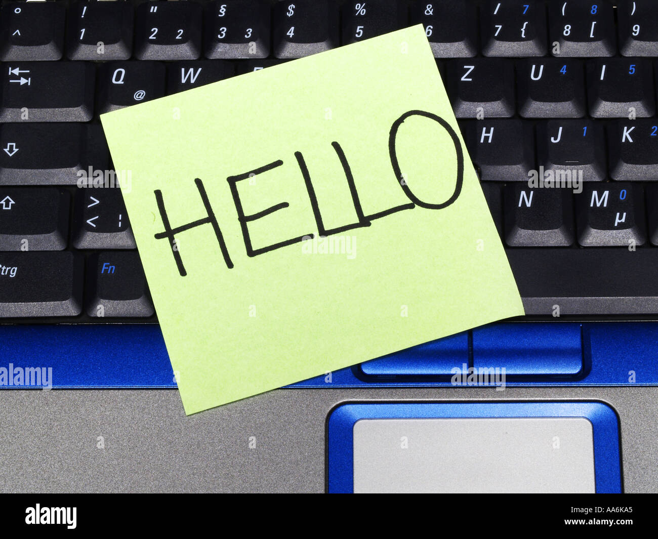 memo note on notebook, hello Stock Photo - Alamy