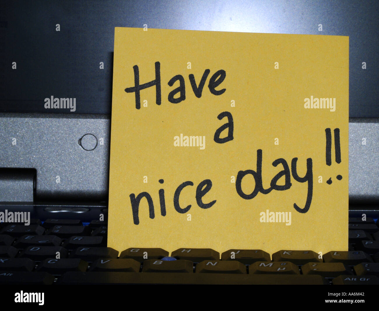 memo note on notebook, have a nice day Stock Photo - Alamy