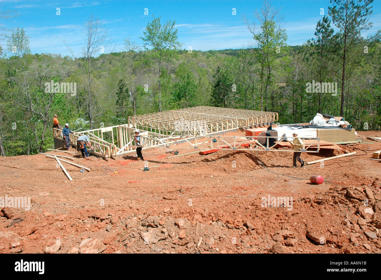 Rough framing crew from Mexico and Guadamala working in Atlanta USA on ...