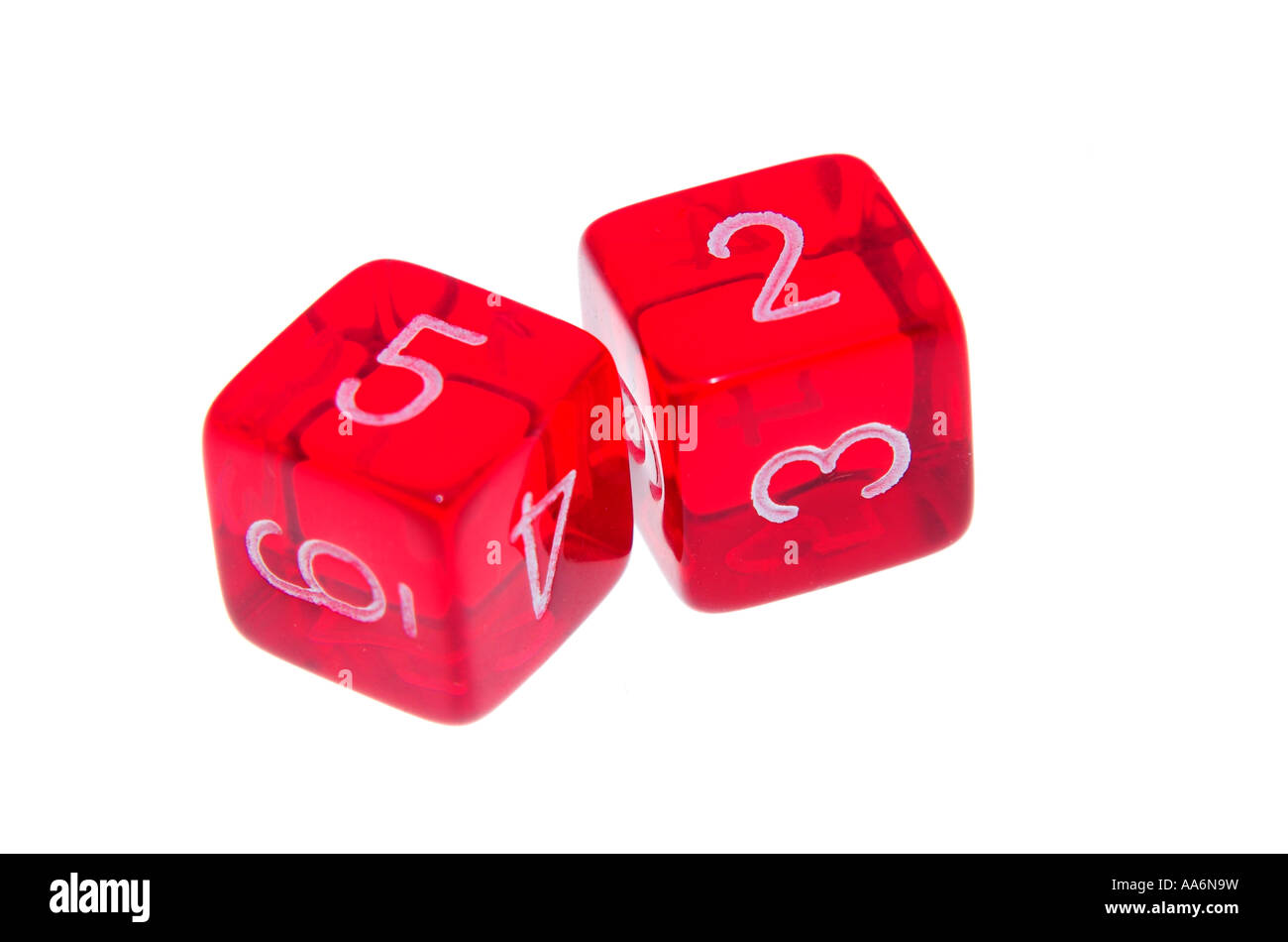 pair of red dice showing winning combined numbers of 7 Stock Photo - Alamy