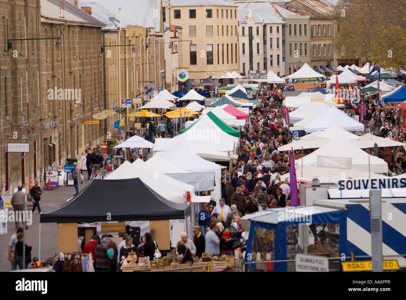 Saturday market in Salamanca Place Hobart Tasmania Stock Photo - Alamy