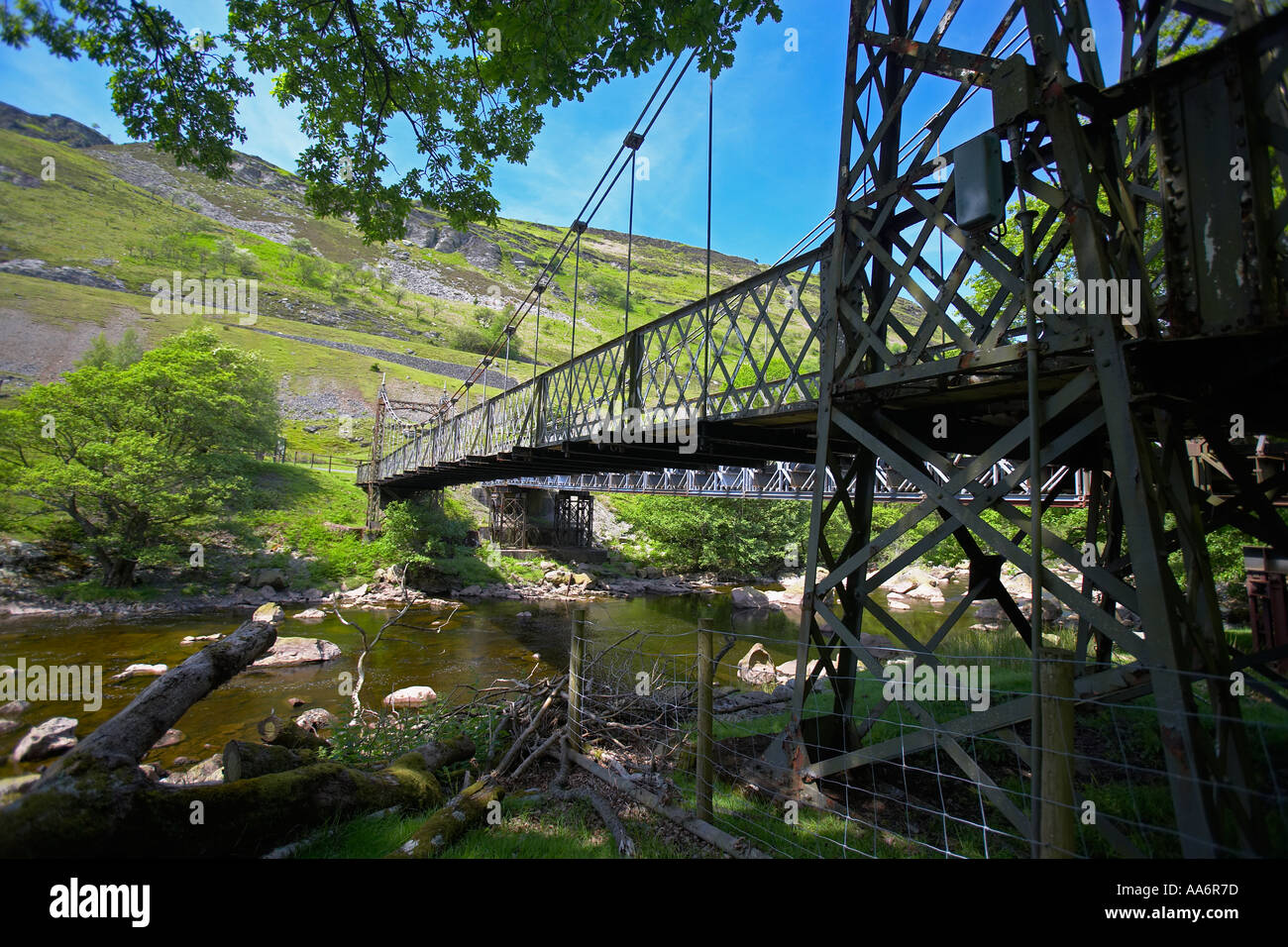 Cast Iron Suspension Bridge over the River Elan, Elan Valley, near ...
