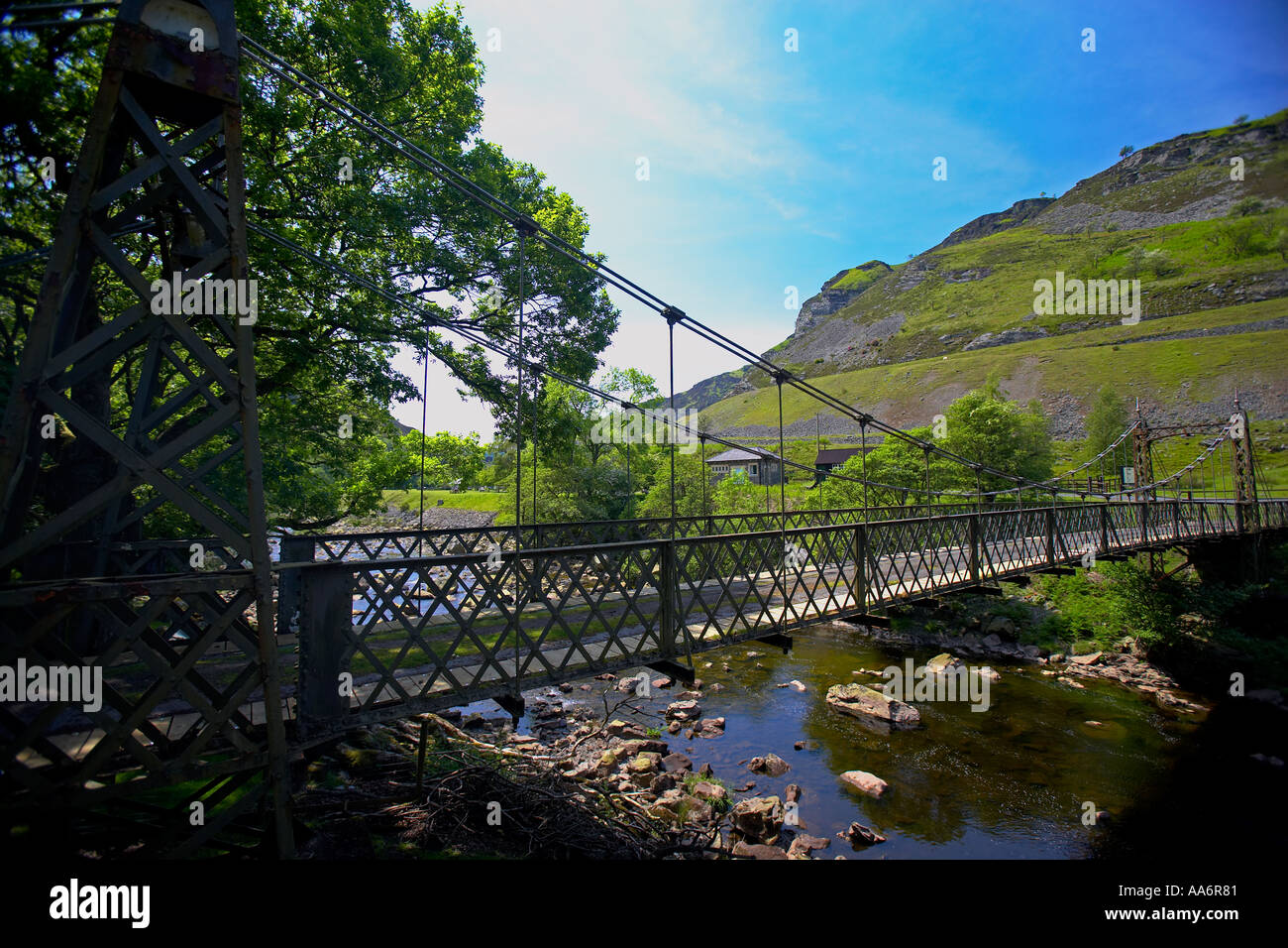 Cast Iron Suspension Bridge over the River Elan, Elan Valley, near ...