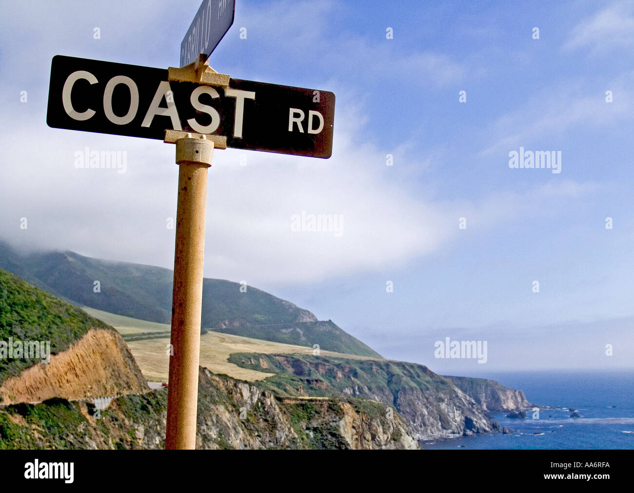 HIGHWAY 1 Big Sur Coast Road sign at Big Sur Highway 1 and coastline ...