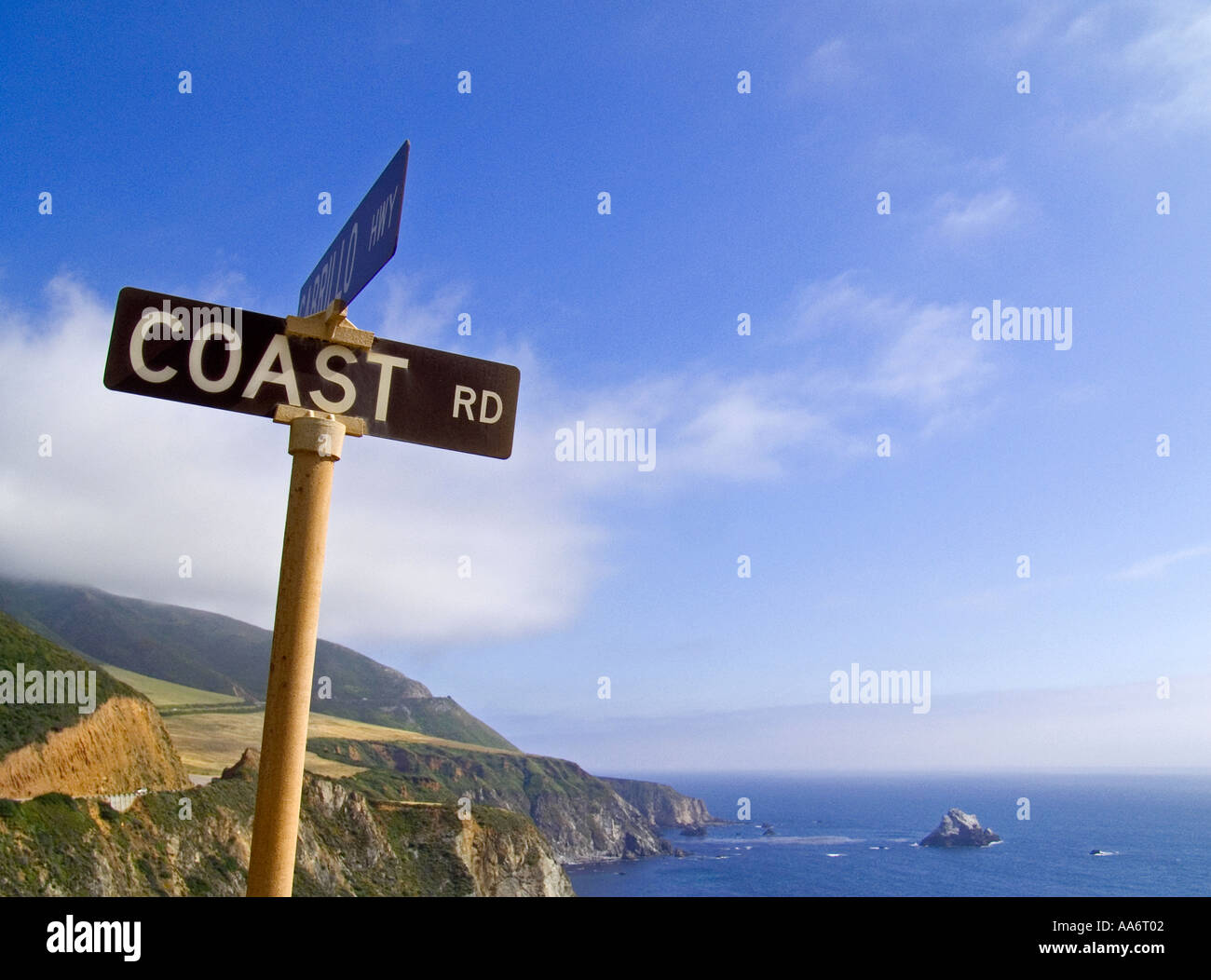 HIGHWAY 1 Coast Road sign at Big Sur coastline Monterey California USA ...