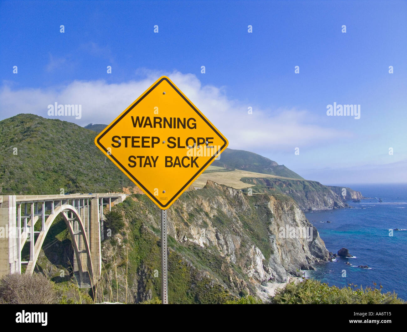 BIXBY HAZARD COAST SEA Warning sign for visitors to Bixby Bridge Big ...