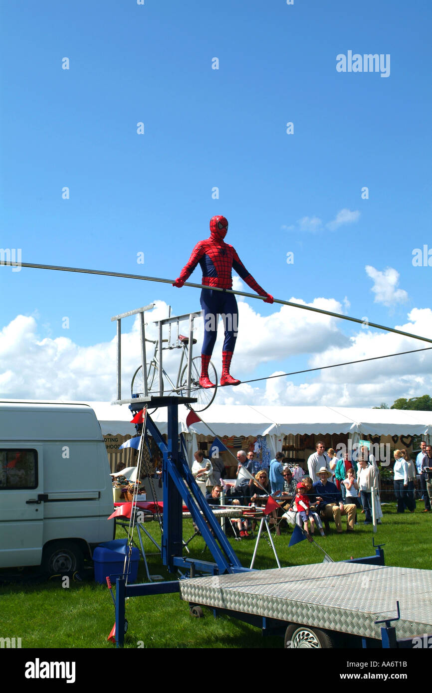 Adult male dressed in a Spiderman costume performing stunts Stock Photo ...