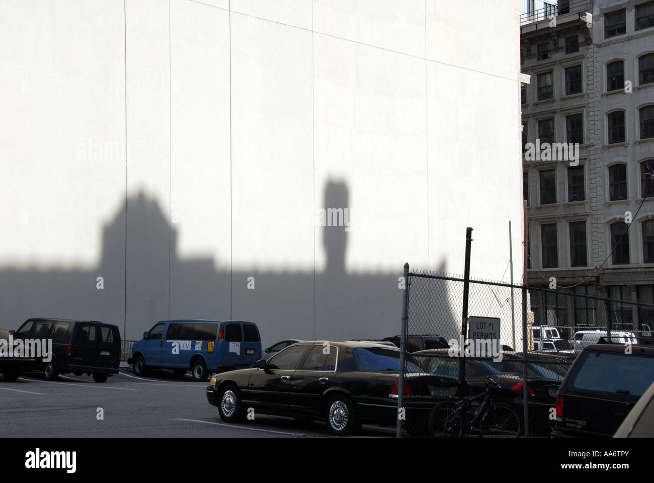 Skyline shadows on a parking lot wall Stock Photo - Alamy