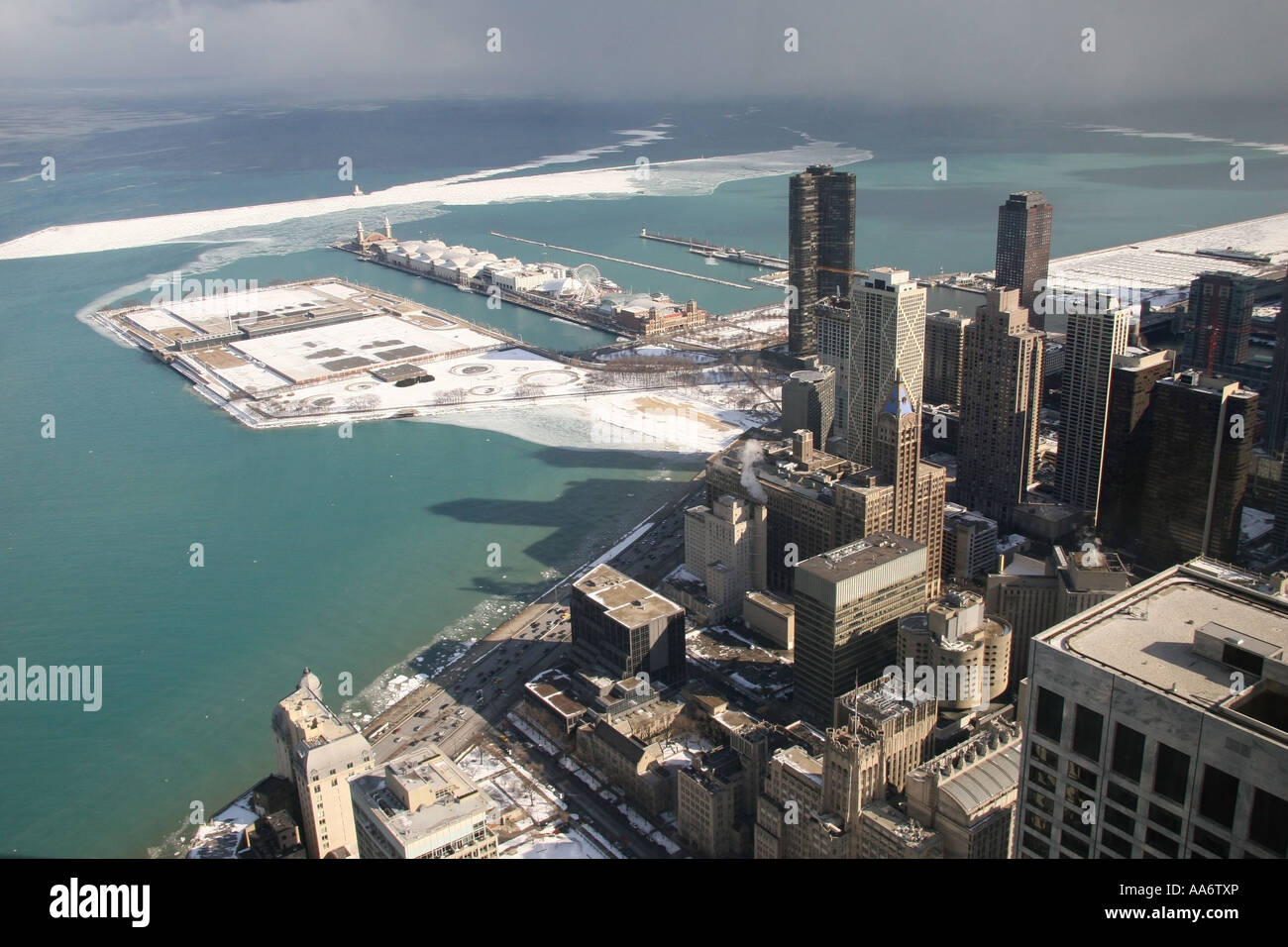 Ice on Lake Michigan and the Navy Pier Stock Photo - Alamy
