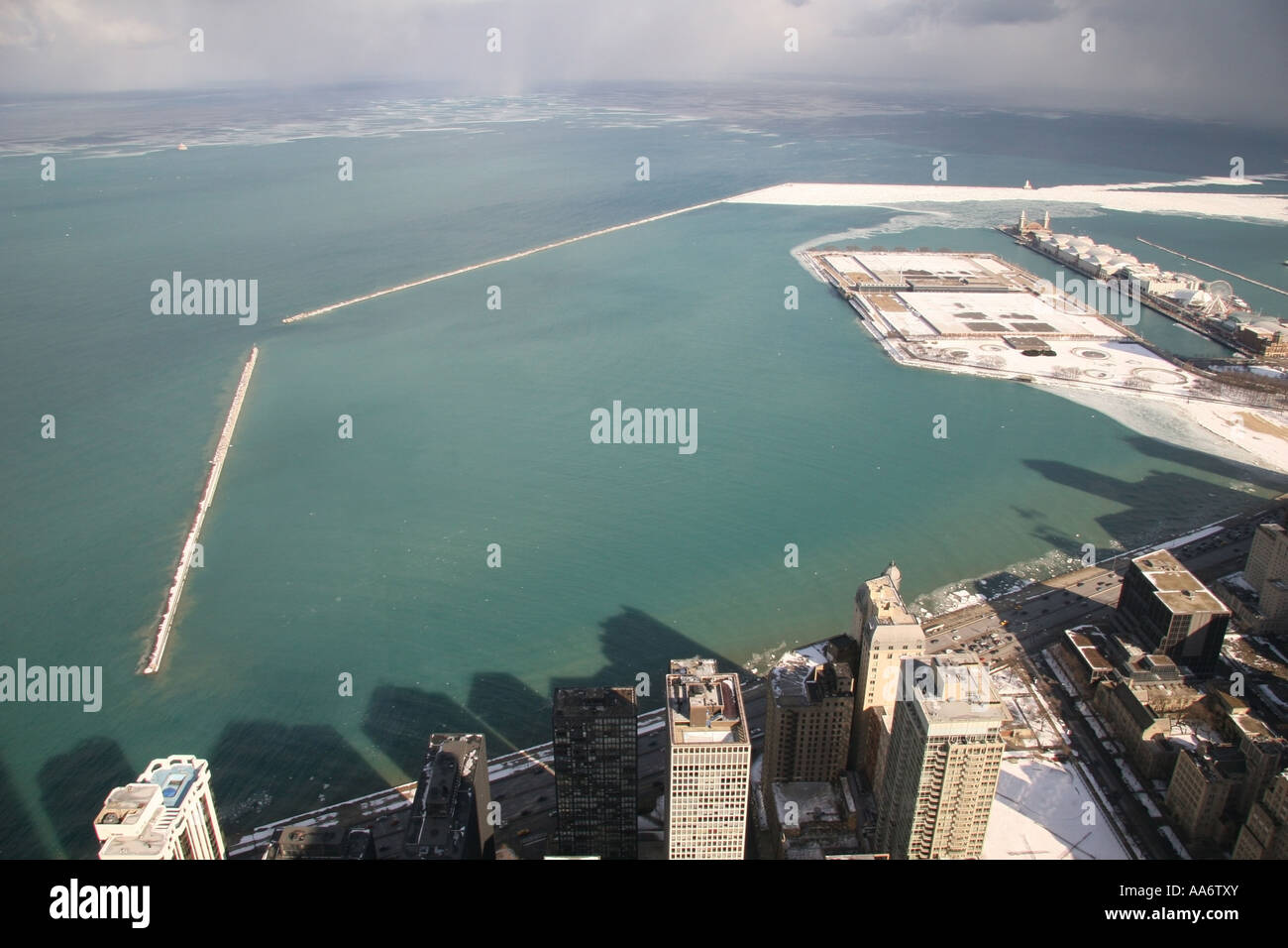 Aerial view of the Chicago Harbor breakwater system Stock Photo - Alamy
