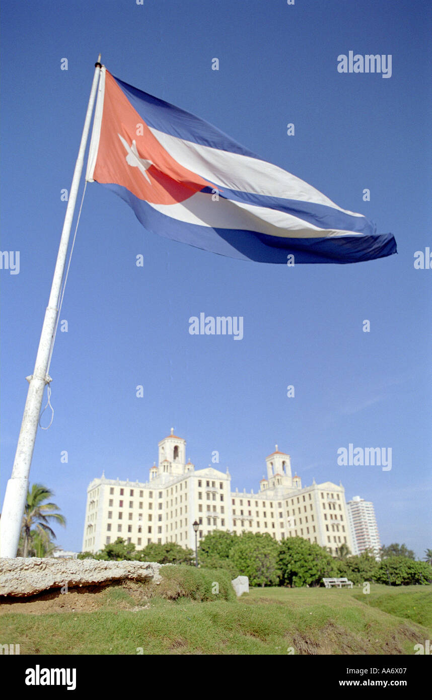 Cuban national flag Nacional Hotel Havana Cuba Stock Photo - Alamy