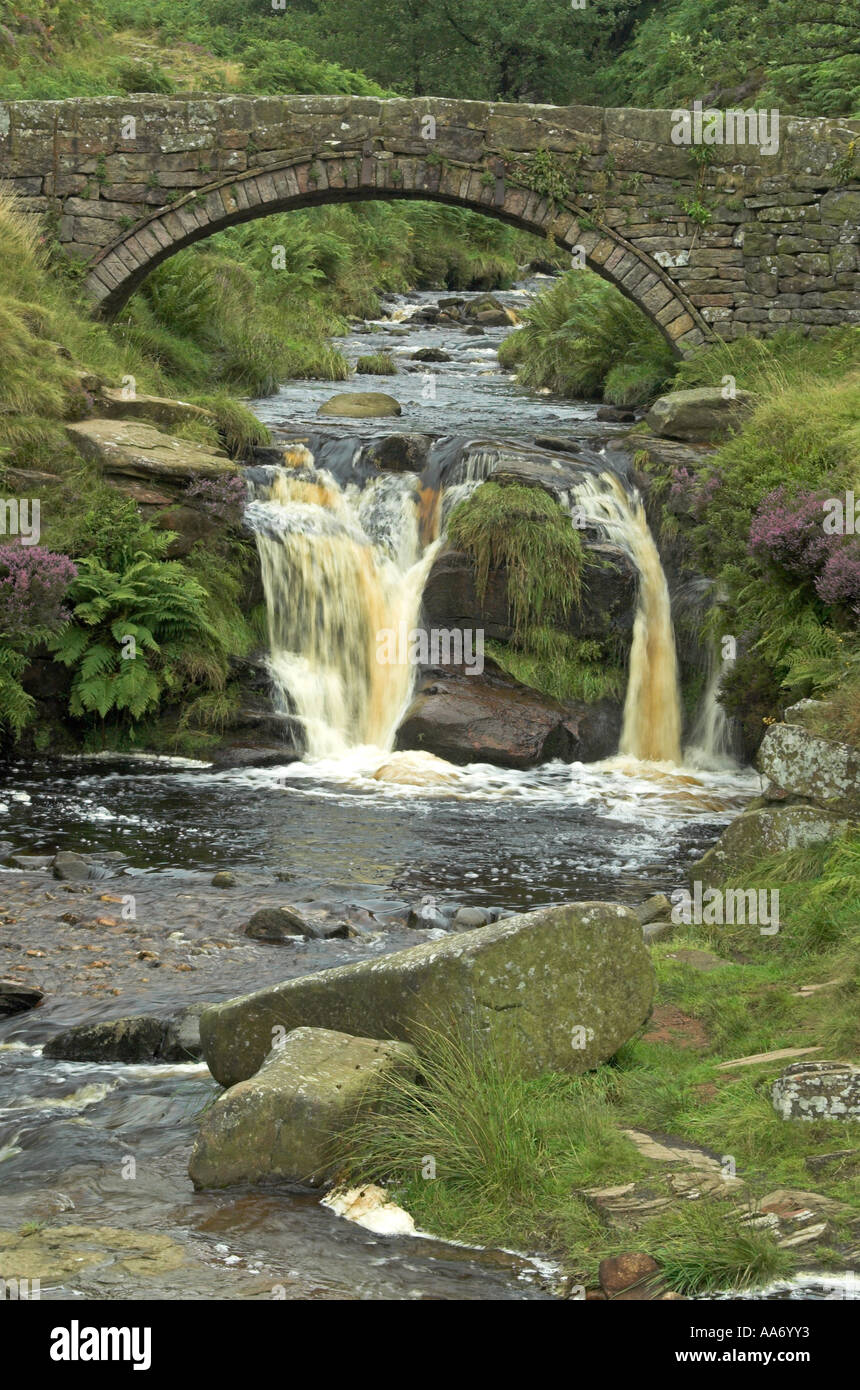 Packhorse Bridge at Three Shires Head in the Peak District Stock Photo ...