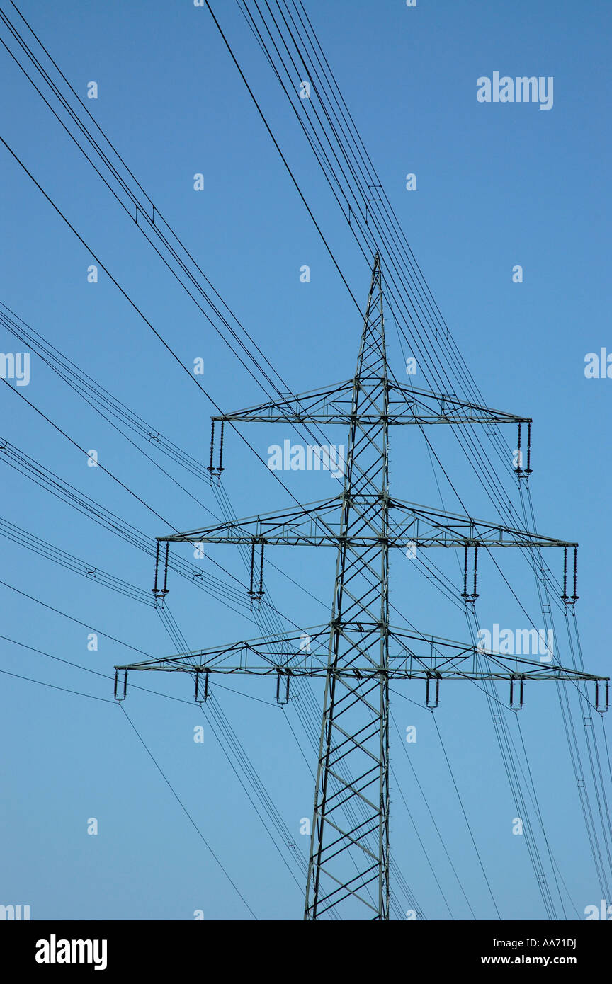 Power lines and tower Stock Photo - Alamy