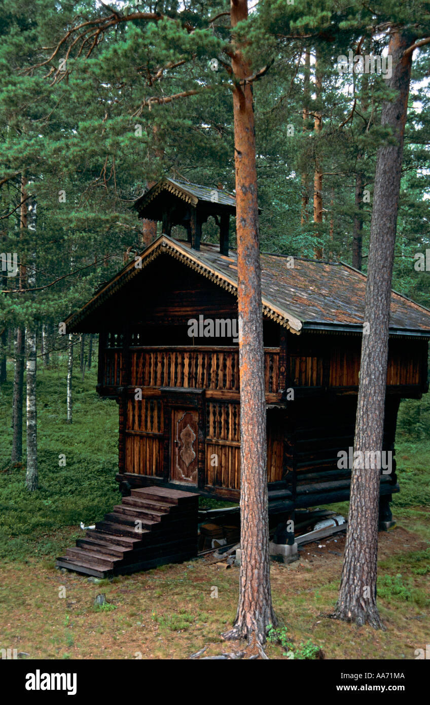 Norway. STABBUR old fashioned food storage house at Ringnes .Raised to ...