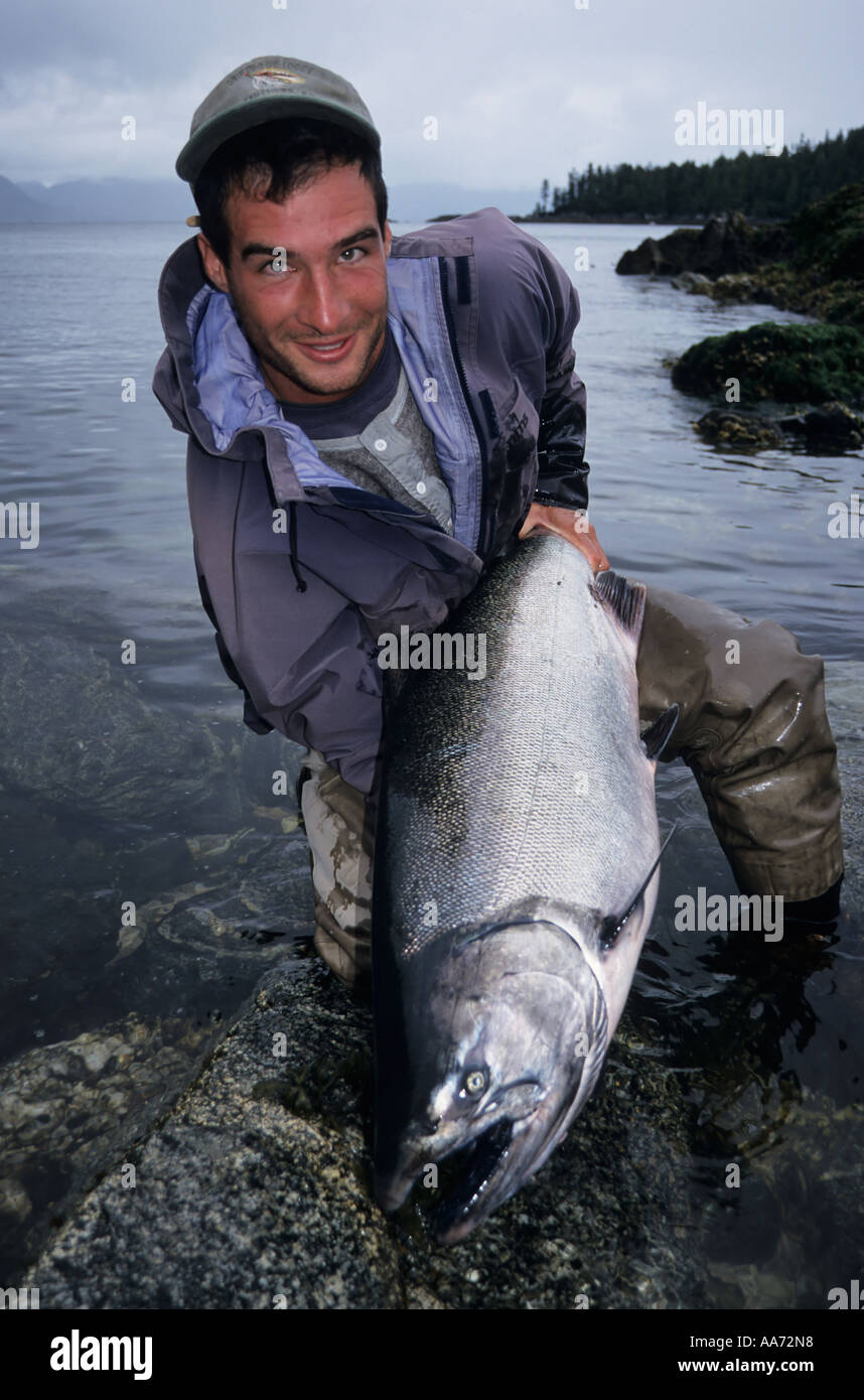 Angler Michael Hendry holding 46lb chinook salmon Work Channel British ...