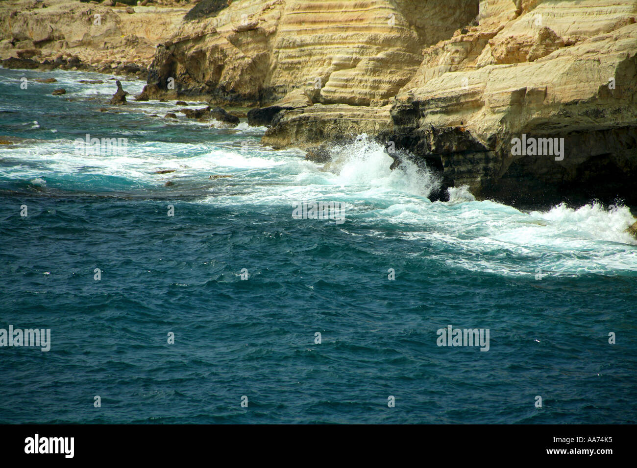 Surf and Cliff base at Sea Caves View Western Cyprus 1 Stock Photo - Alamy