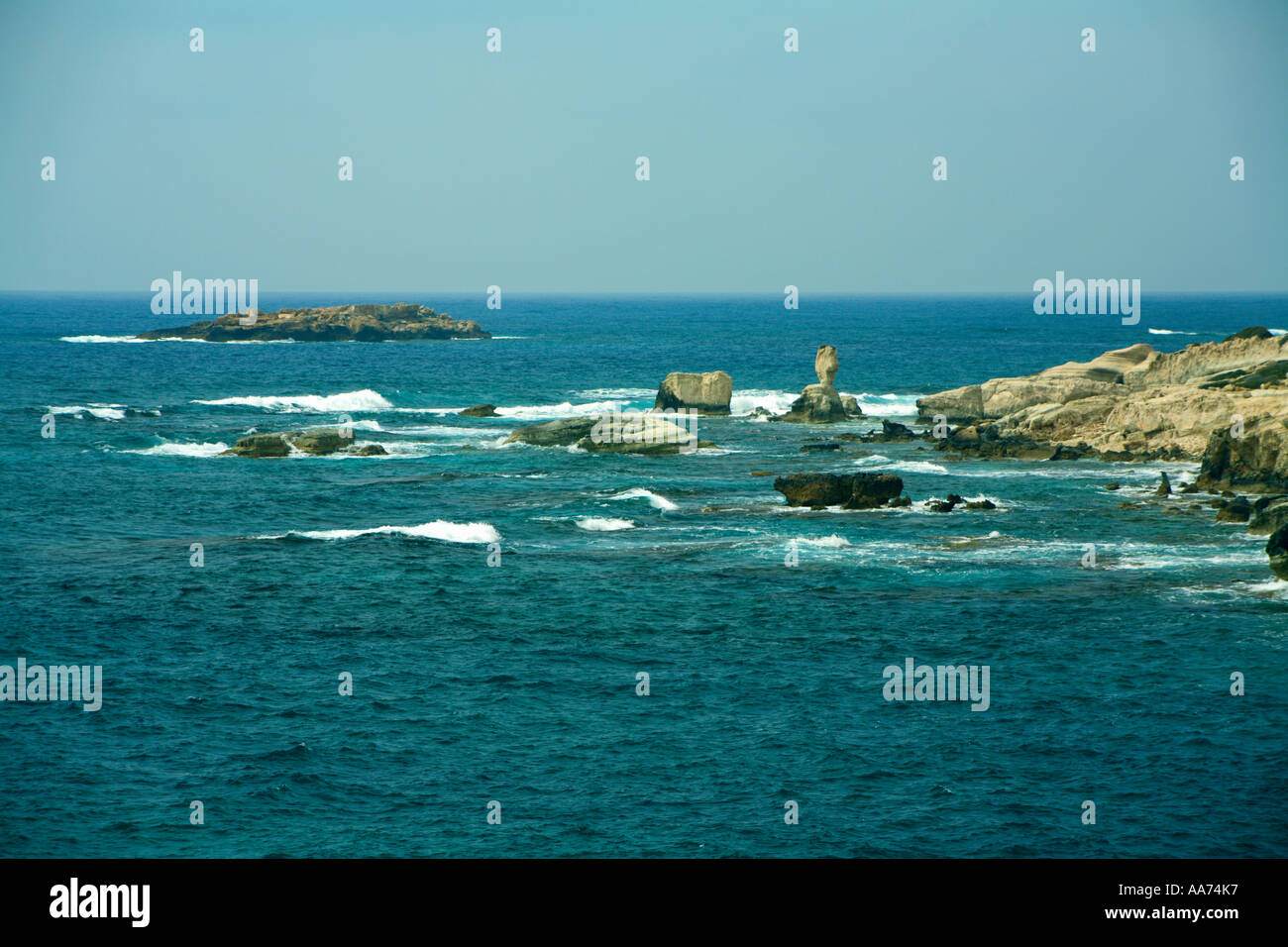 View over Sea Rocks and Island Sea Caves View Western Cyprus Stock ...