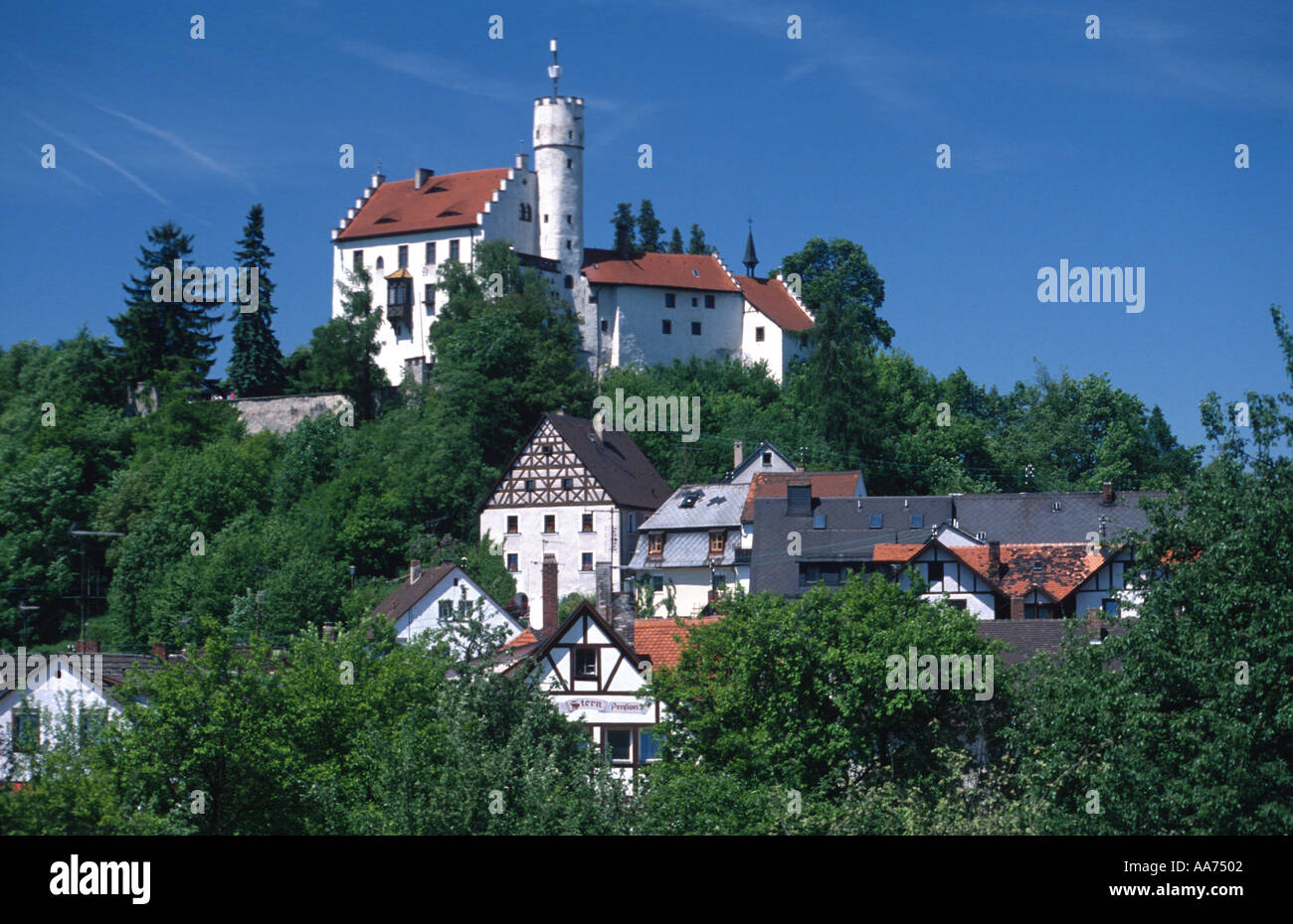 Germany Bavaria Frankonia the city of Goessweinstein with the castle ...