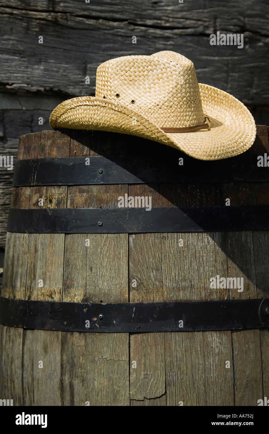 Cowboy hat on barrel Stock Photo - Alamy