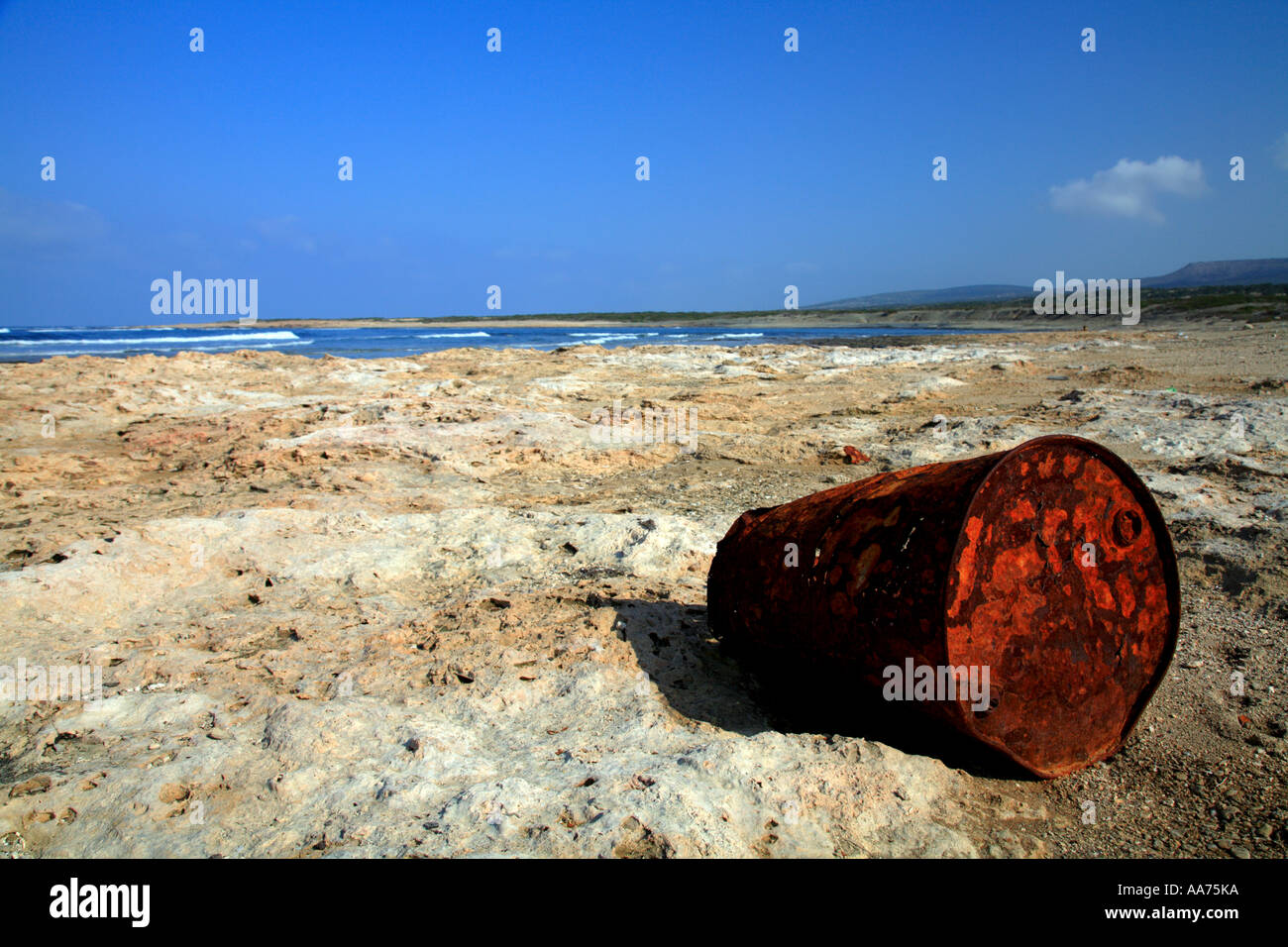 Rusty Oil Drum on Remote Beach Akamas Peninsular Cyprus Stock Photo - Alamy