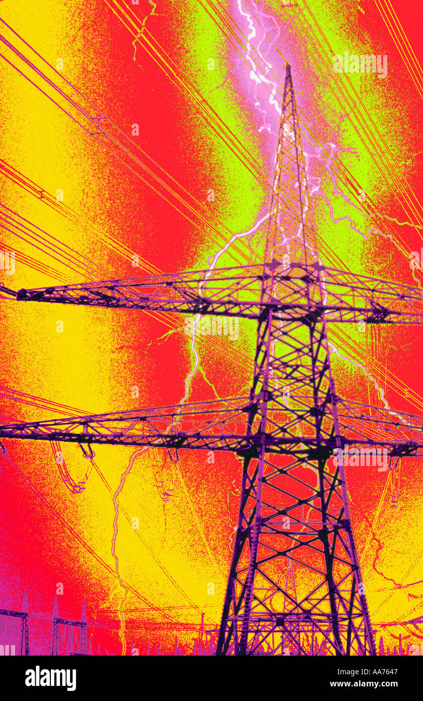 electrical current electricity effect of powerline flash high tech ...