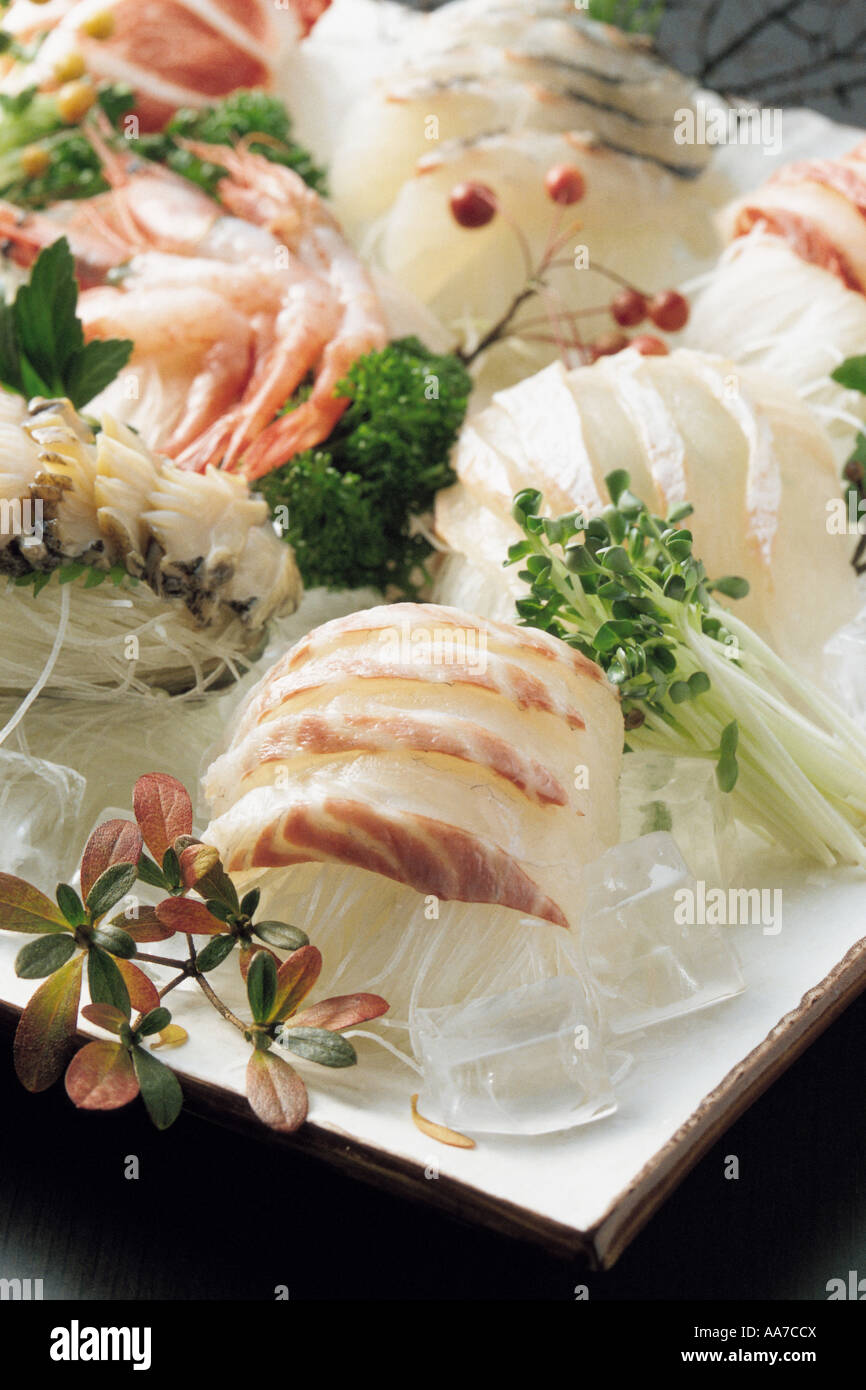 various sliced raw fish Stock Photo - Alamy