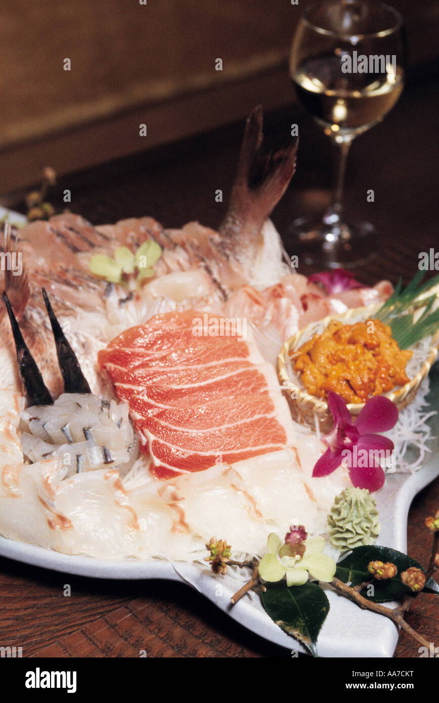 various sliced raw fish Stock Photo - Alamy