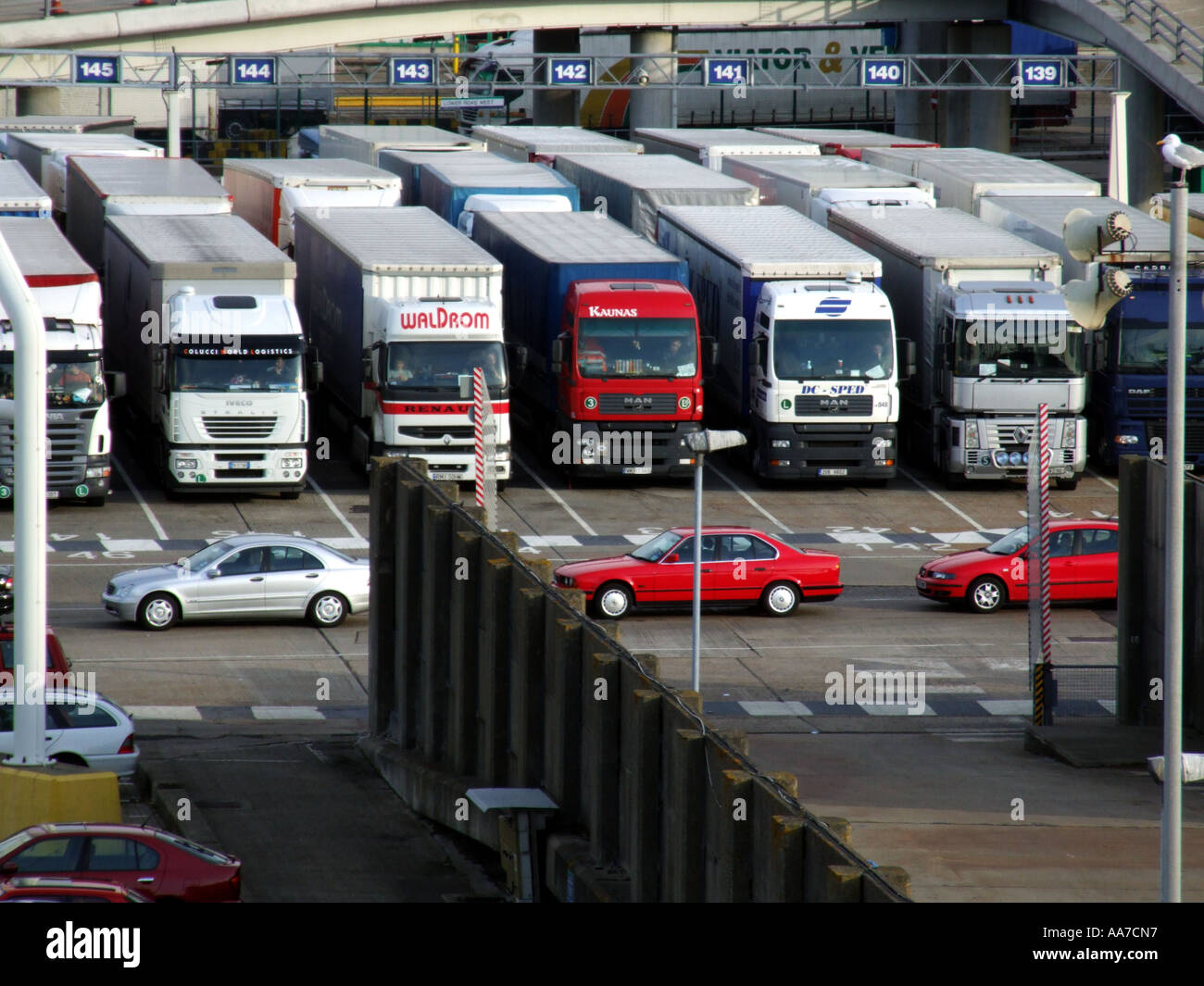 Port of Dover Kent southern England UK. Lorries and car wait loading ...