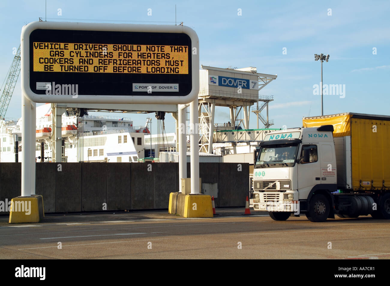 Dover ferry port. Lorry disembarking from cross channel ferry Stock ...