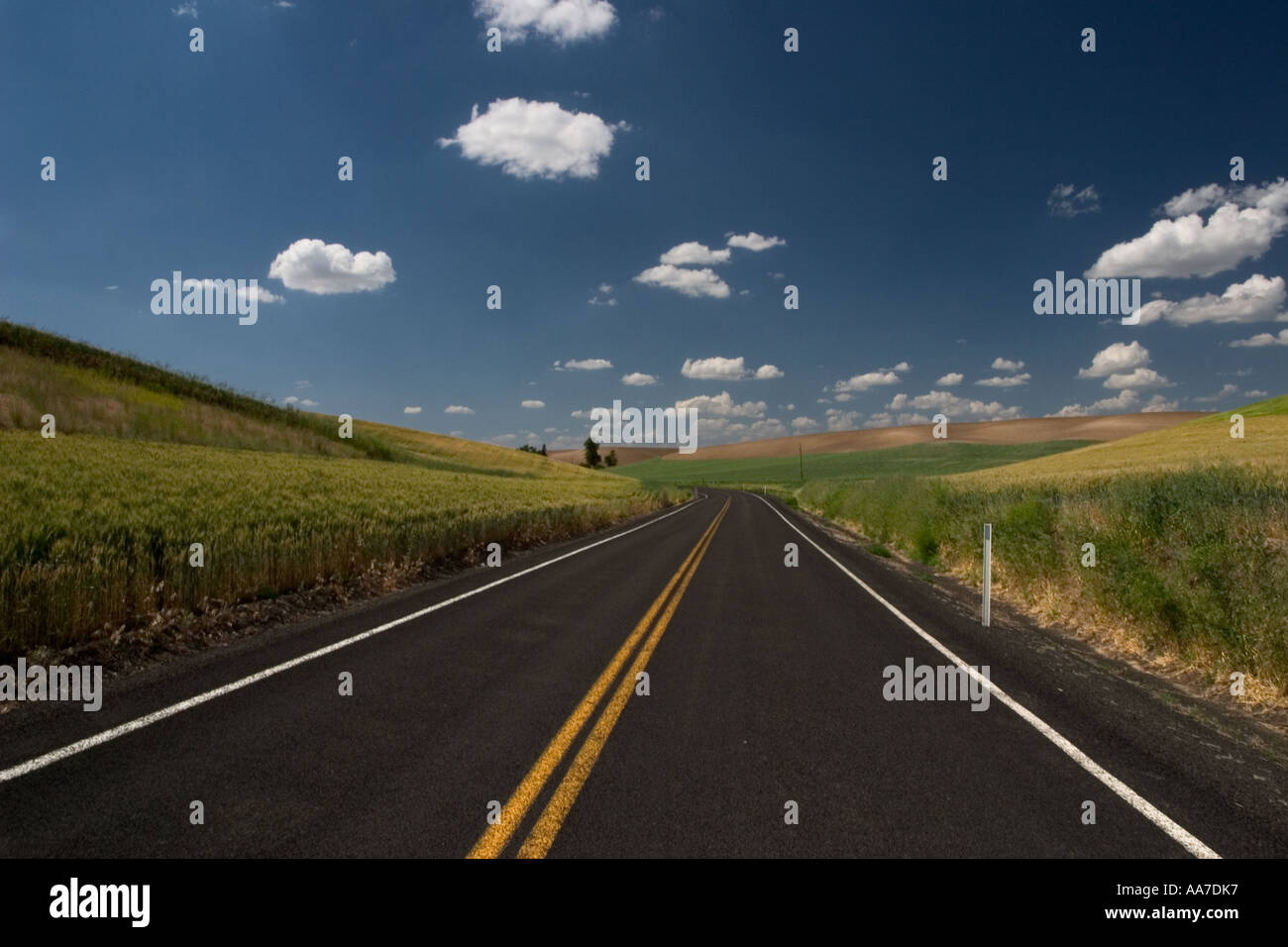 Highway thru spring fields Stock Photo - Alamy