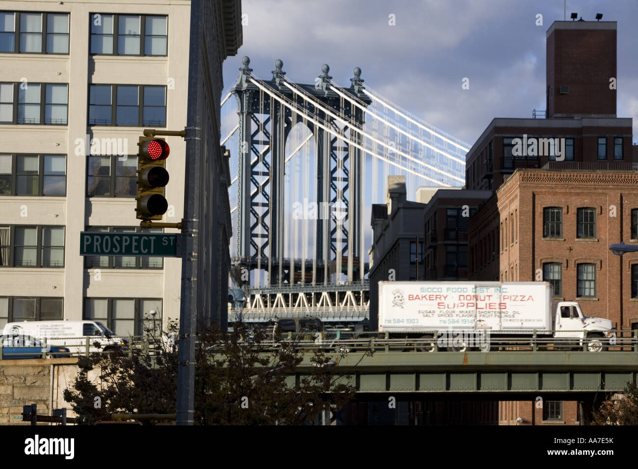 Looking across the Brooklyn Queens expressway with a tower of the ...