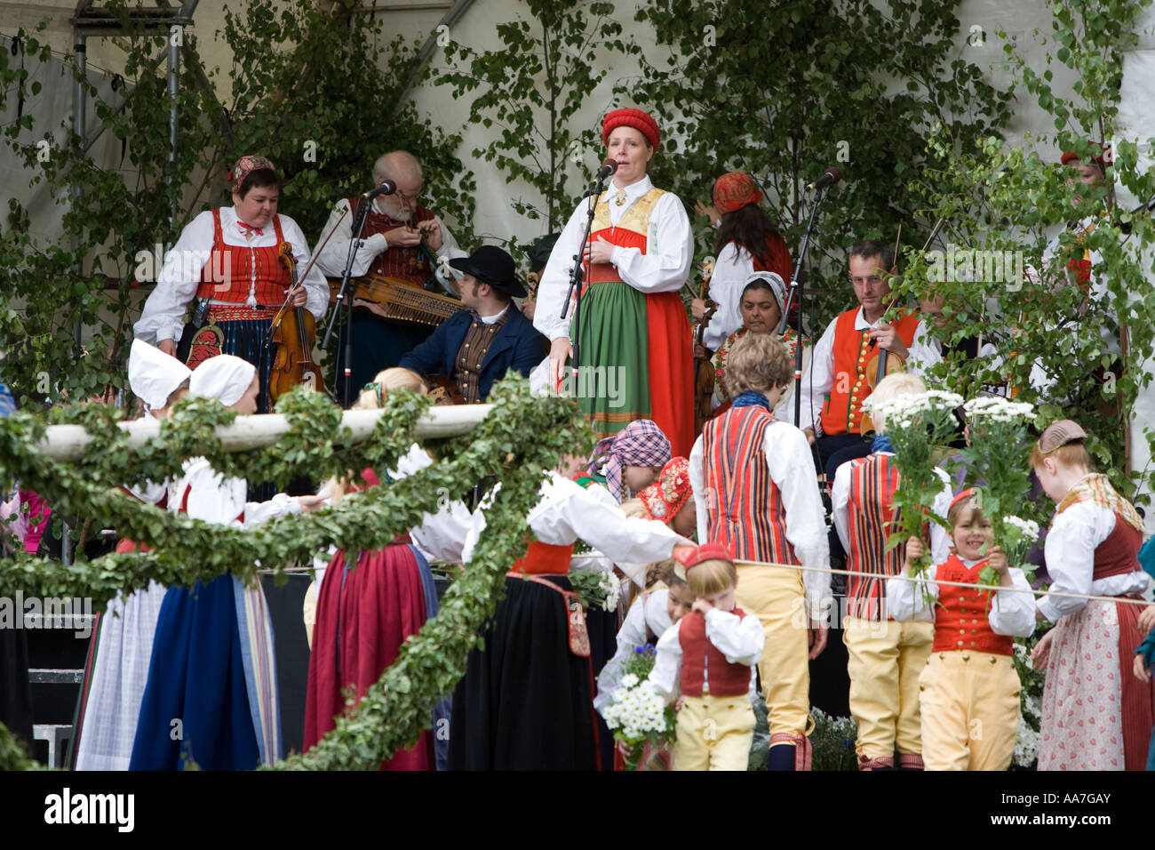 Decorating the Maypole Stock Photo - Alamy