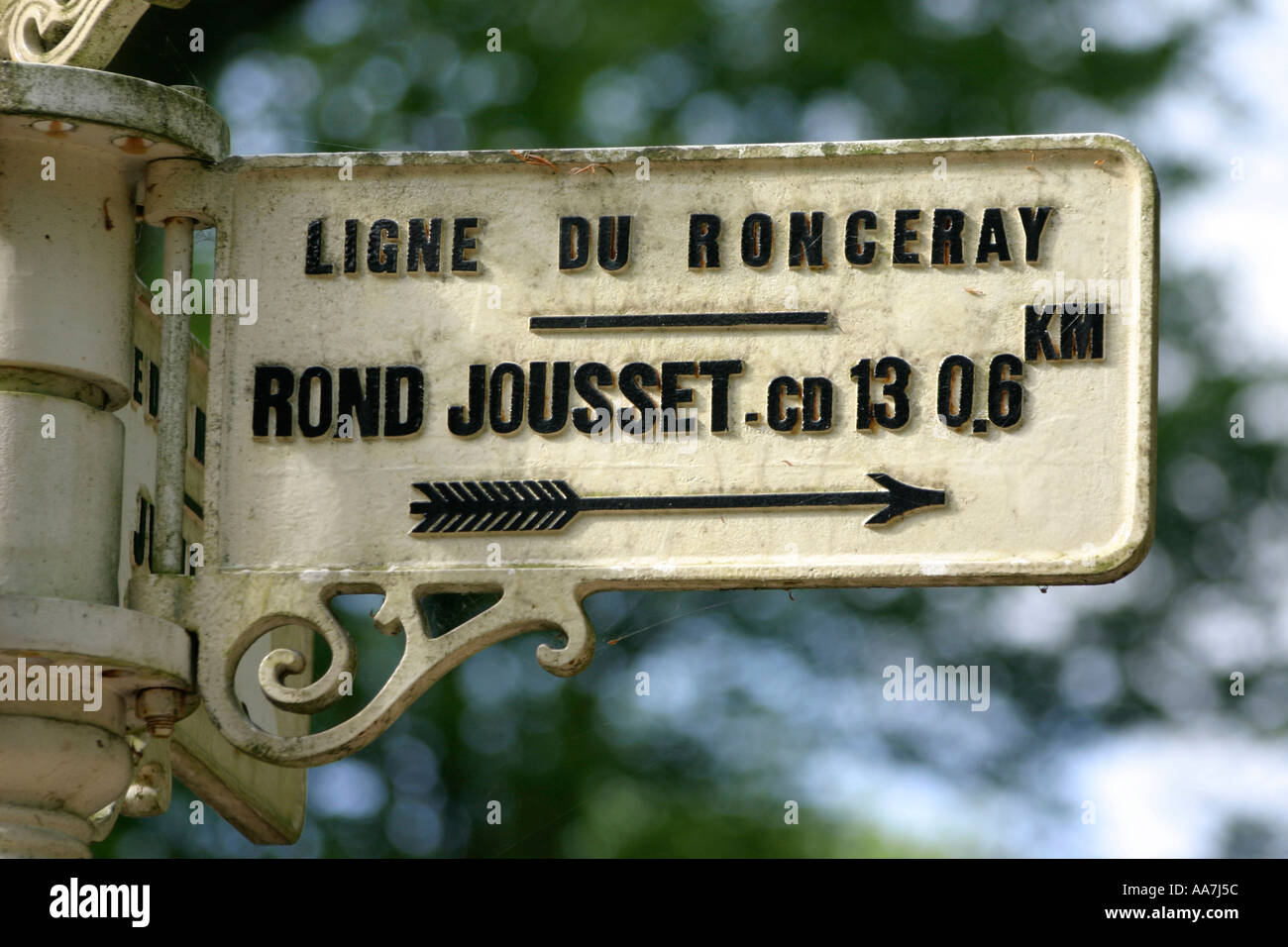 Traditional French road sign in he Forest de Bercé in Sarthe Stock ...