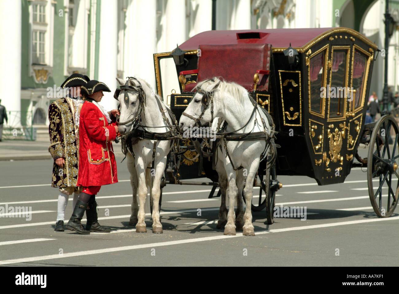 coachman coachwoman horse and carriage on Palace Square St Petersburg ...