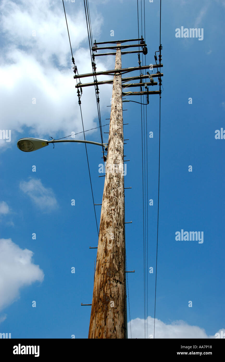 Power line pole and cables Stock Photo - Alamy