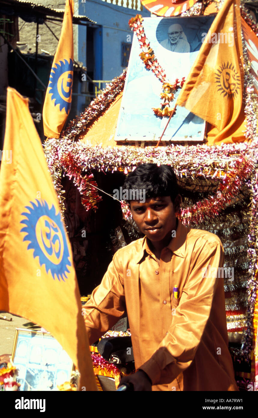 Indian Devotee of Saint and Fakir Sai Baba of Shirdi pushing trolley ...