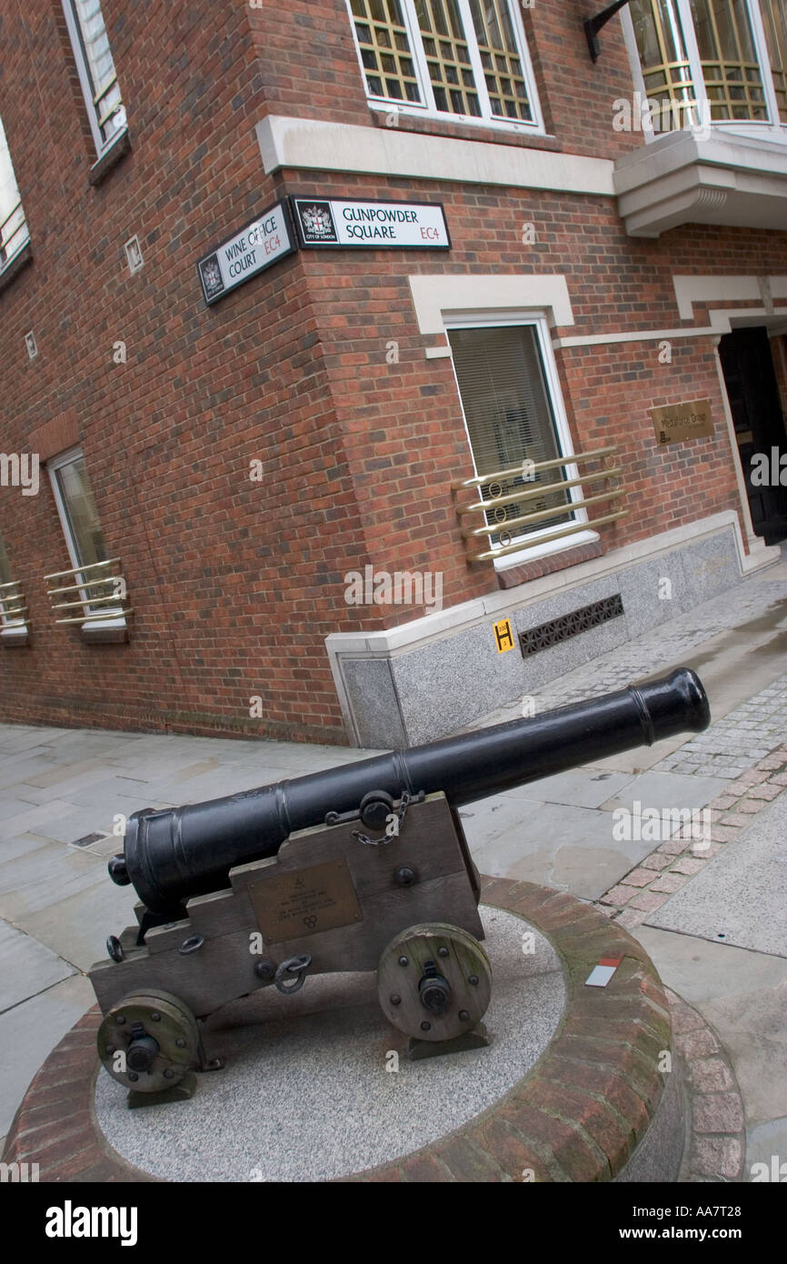 Canon on display in Gunpowder Square off Fleet Street City of London UK ...