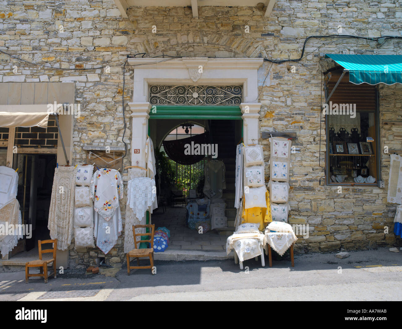 Lefkara Cyprus Lace Shop Balcony Stock Photo - Alamy
