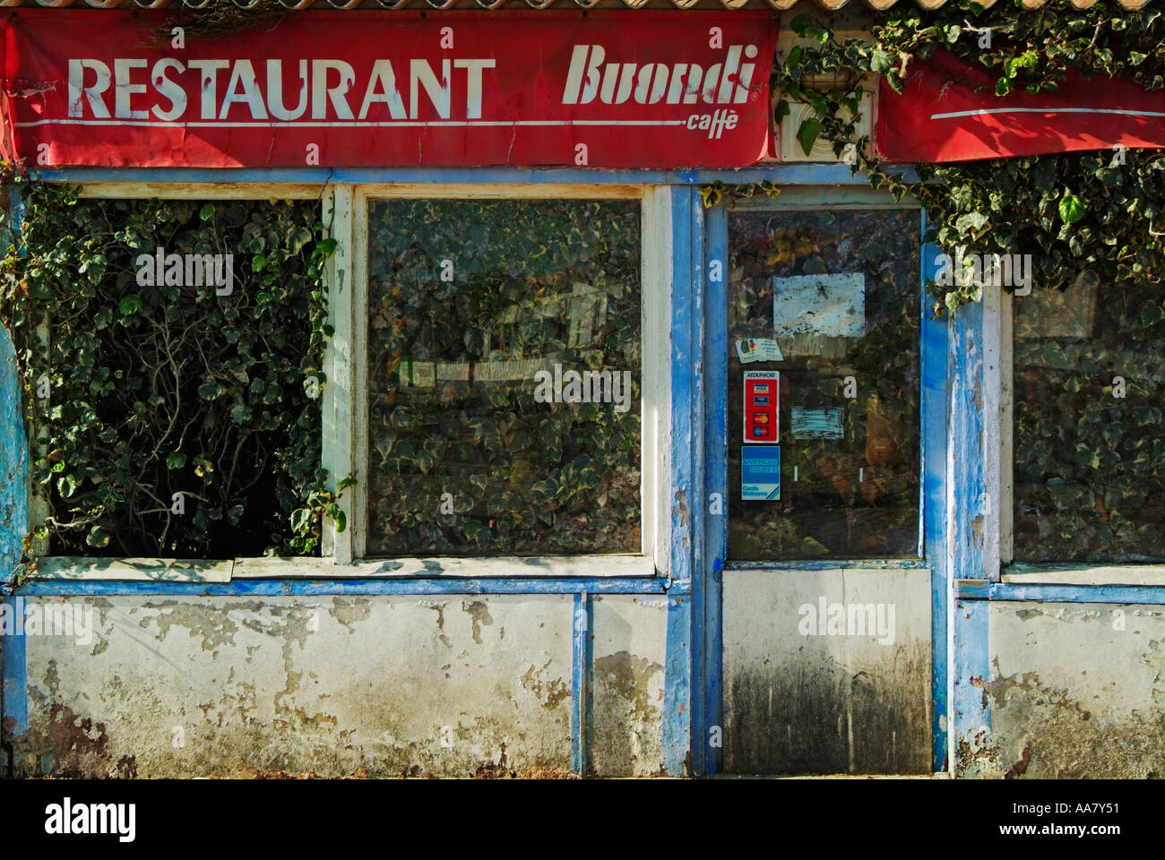 Old ruined abandoned unused restaurant in Sagres Algarve Portugal EU ...