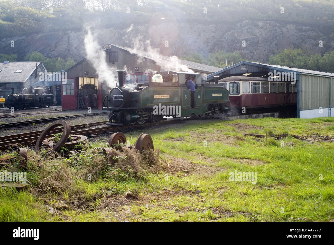 Narrow gauge steam train called The Earl of Merioneth pulling out of ...