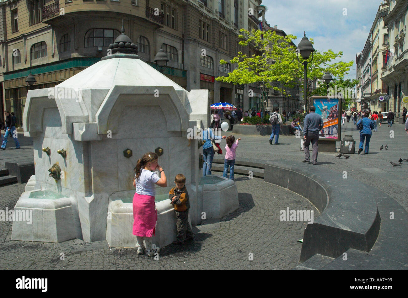 Serbia Belgrade Kneza Mihailova pedestrian street view with white ...