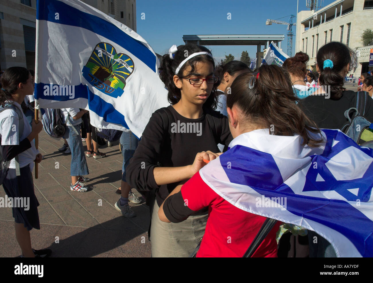 Israel Jerusalem Jerusalem day celebrations female youngsters tighing ...
