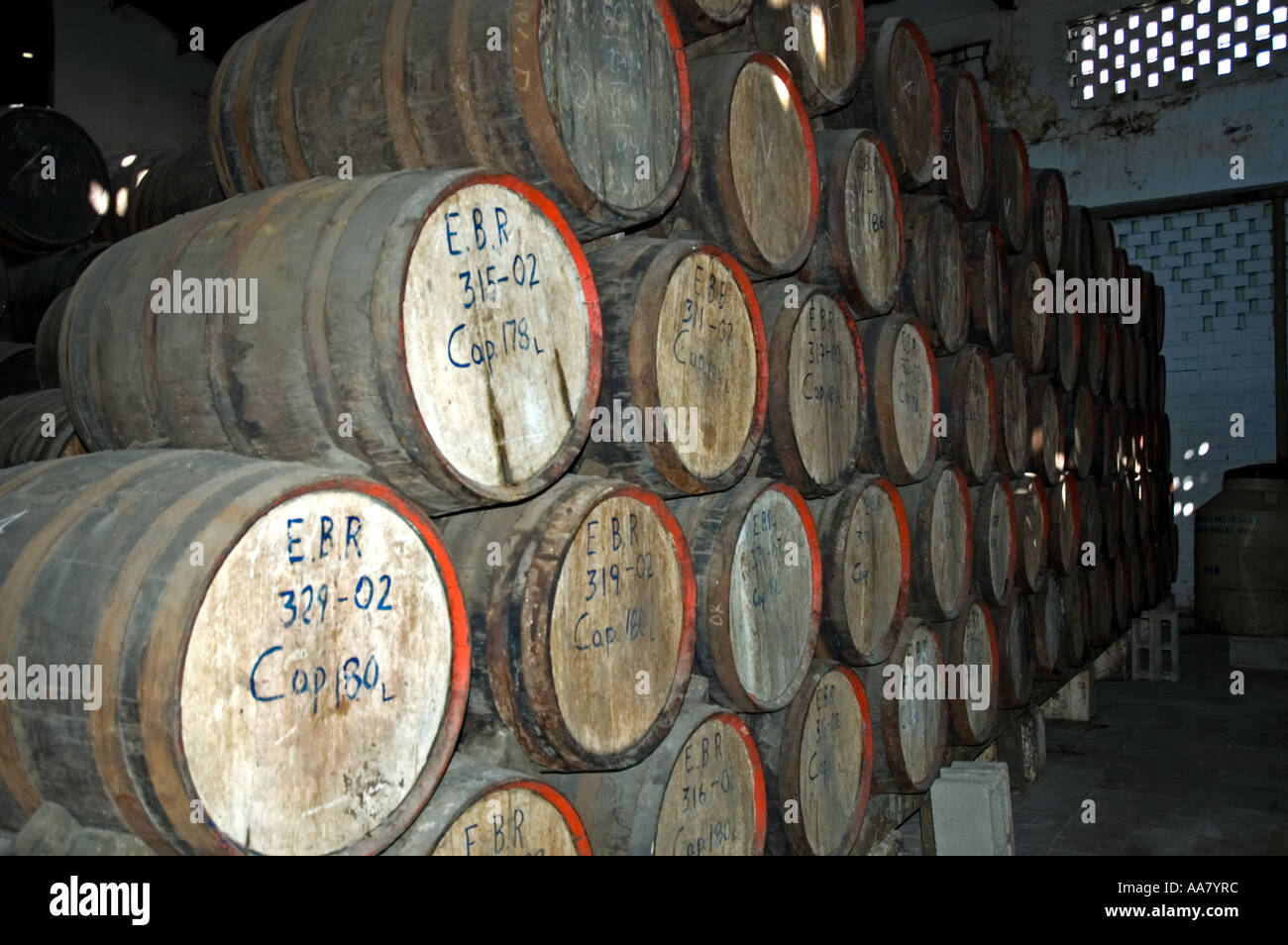 Rum ageing in great oak casks in the cool dark vaults of a FCA De Ron ...